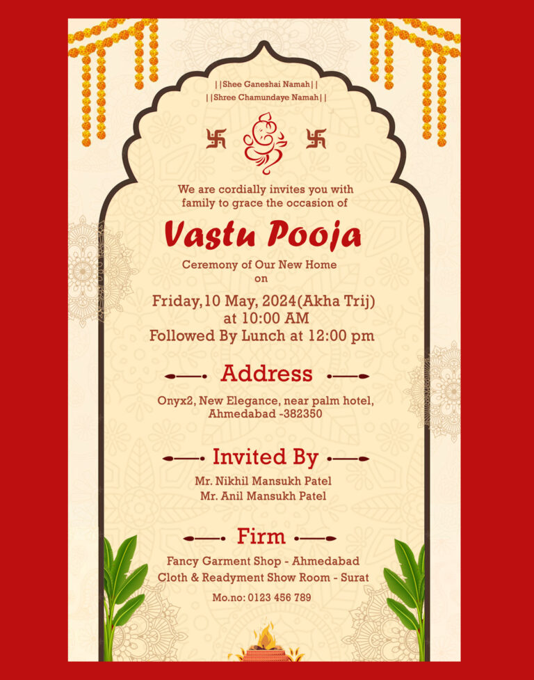 Vastu Pooja Card PSD template